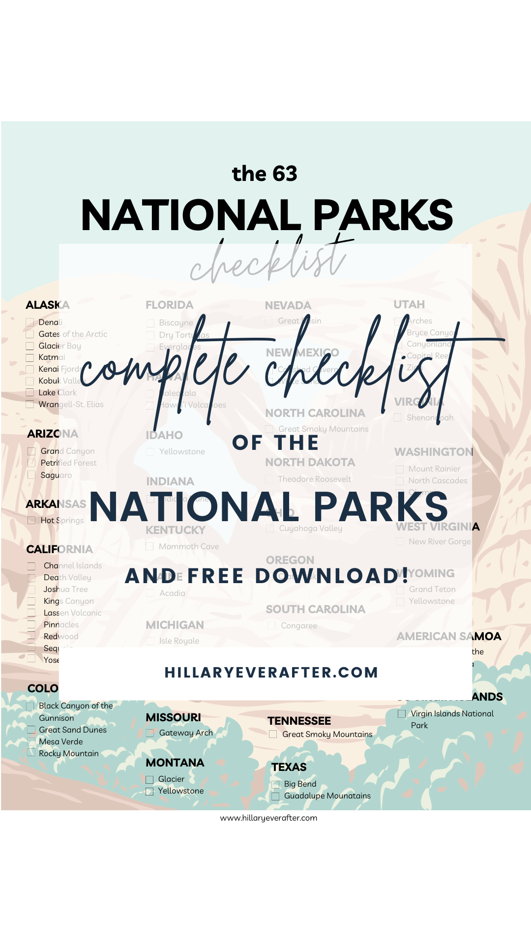 National Parks checklist (all 63!) - hillaryeverafter.com
